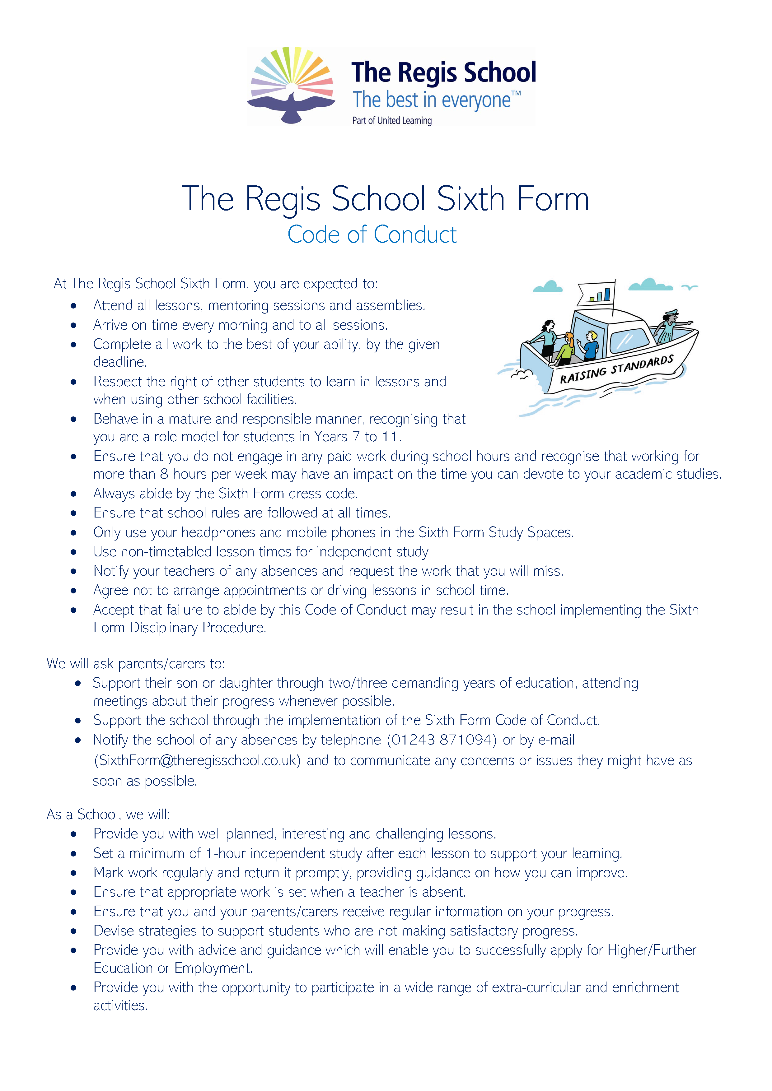 The Regis School > Sixth Form > Sixth Form Expectations