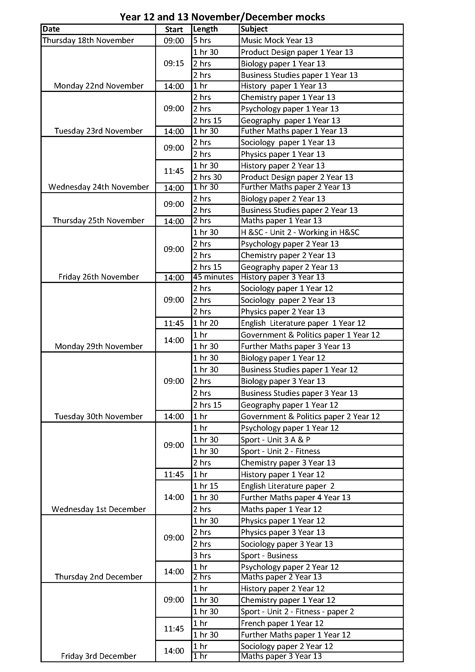 The Regis School > School Life > Examinations > Exam Timetable > Sixth ...