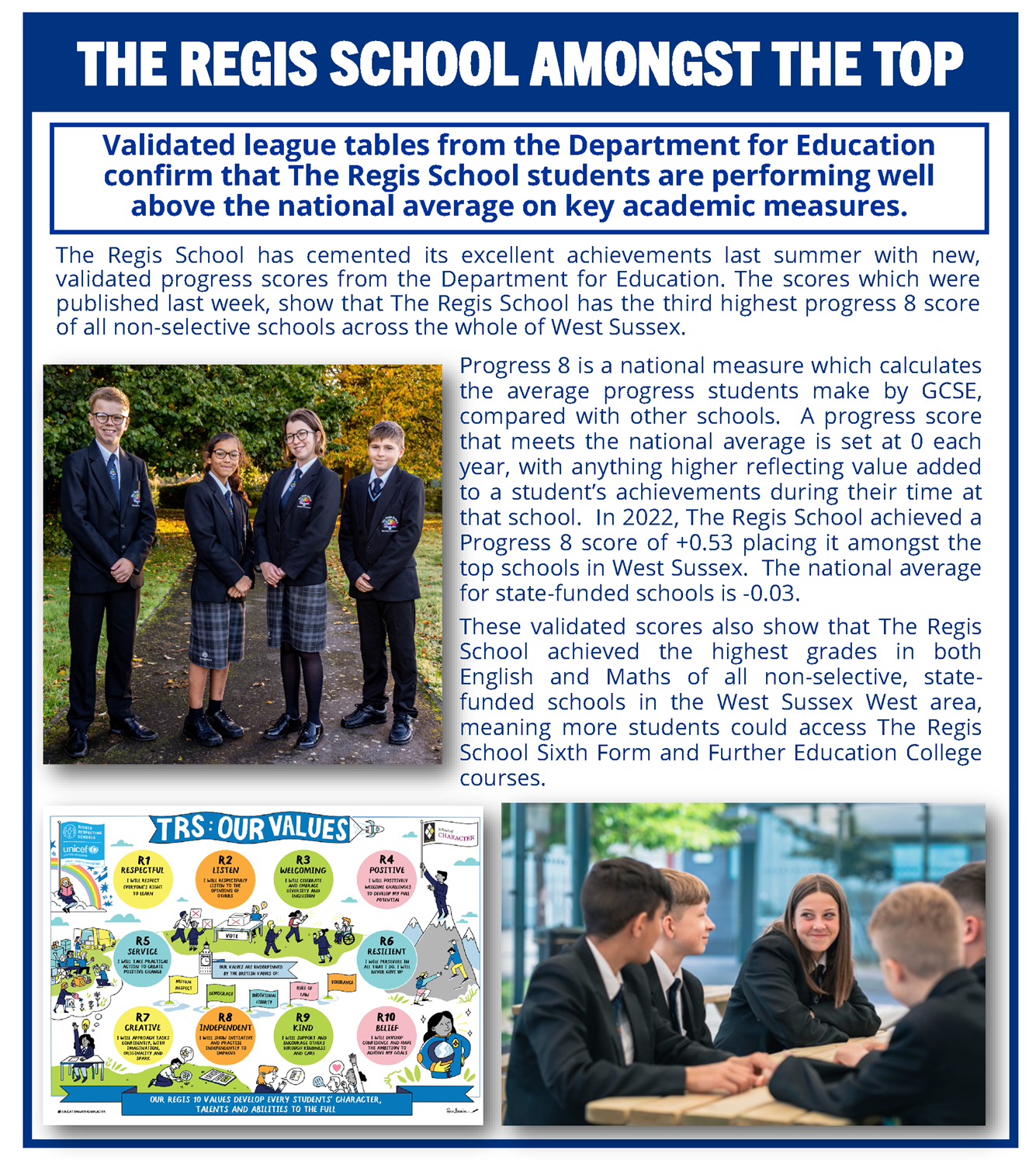 The Regis School Amongst the top schools in West Sussex for progress