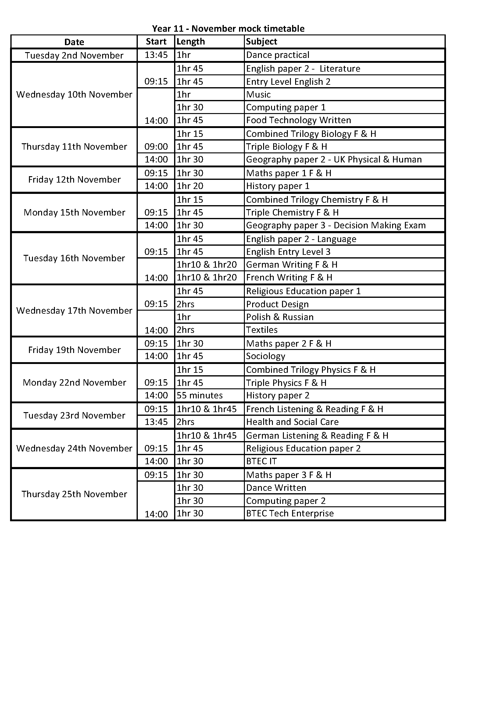 The Regis School > School Life > Examinations > Exam Timetable > Year ...