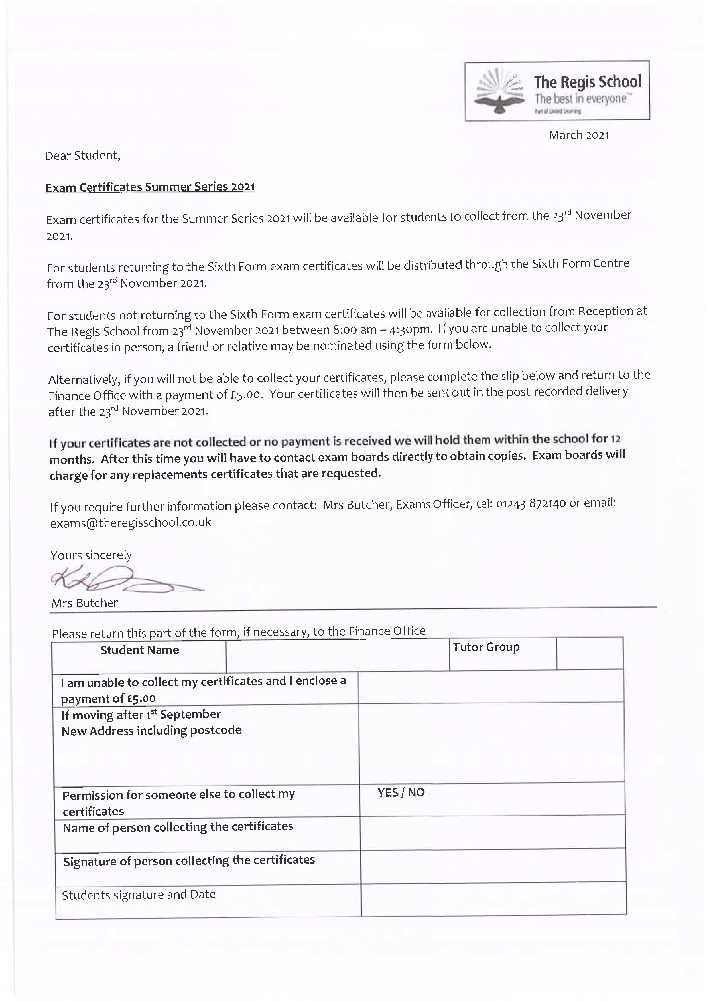 The Regis School > School Life > Examinations > Exam Certificates