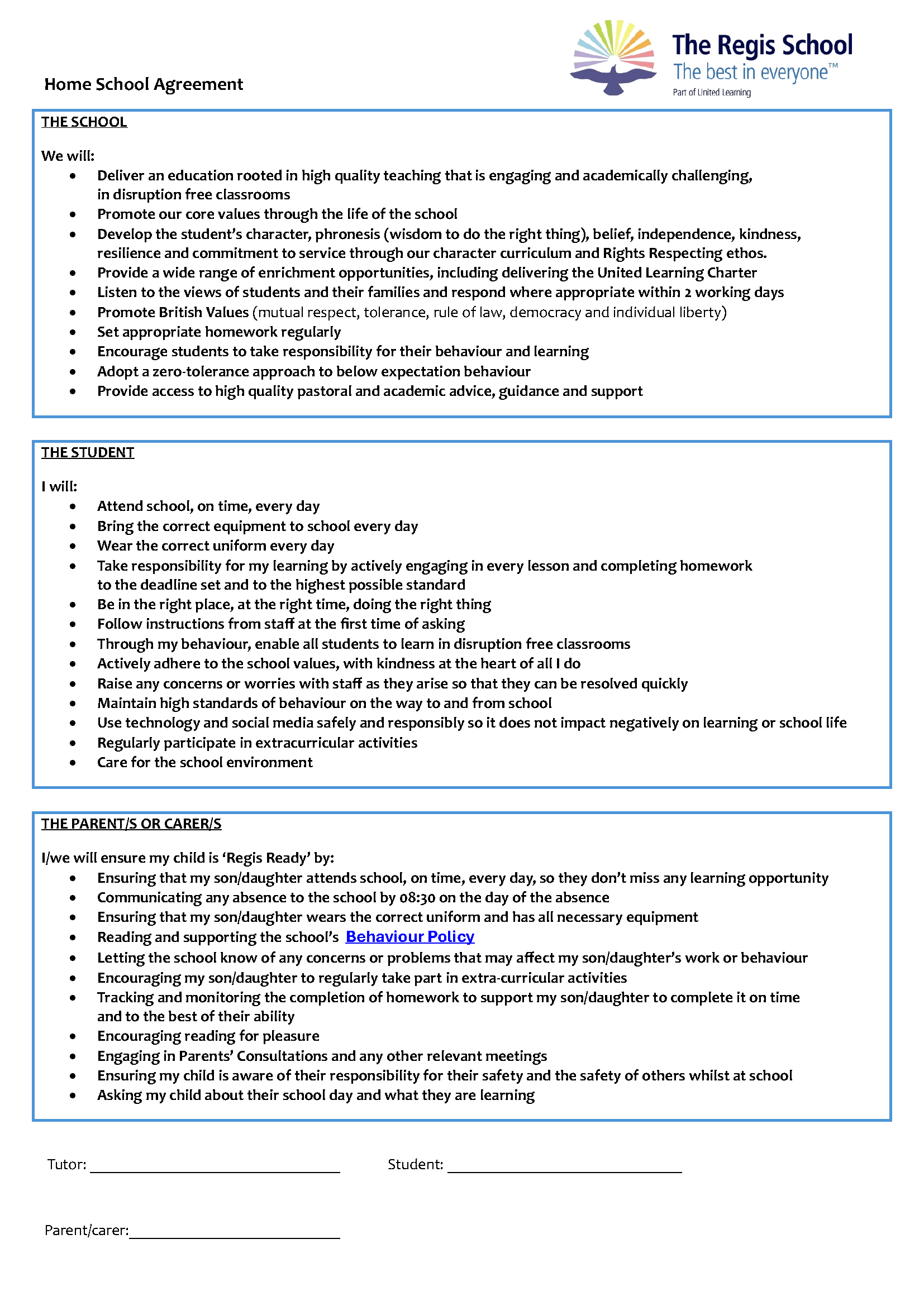 The Regis School > Parents > TRS Guidelines