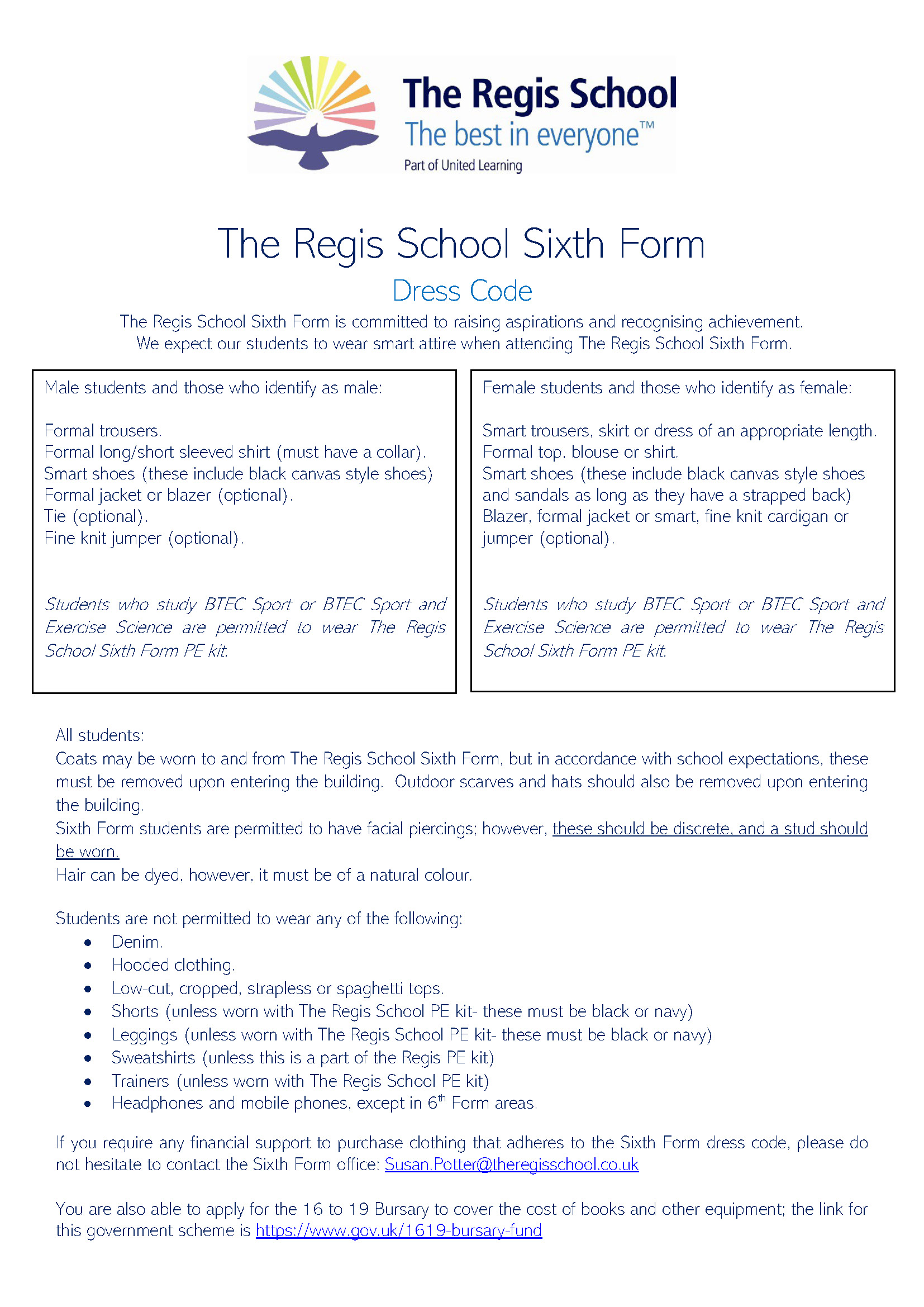 The Regis School > Sixth Form > Sixth Form Expectations