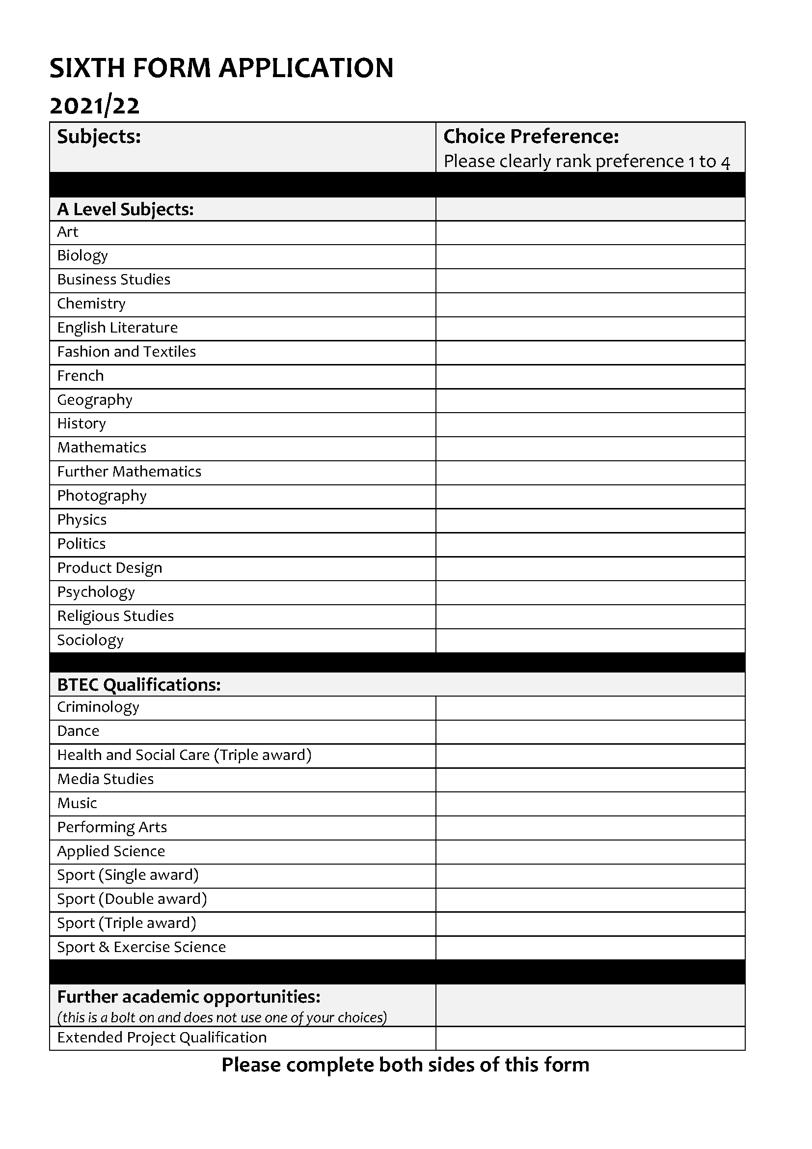 The Regis School > Sixth Form > Sixth Form Application Form 2021